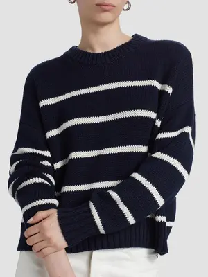 Jenni Kayne Chloe Striped Cotton Crewneck Sweater - Navy Stripe