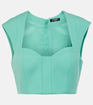 Balmain Wool Crop Top - Blue