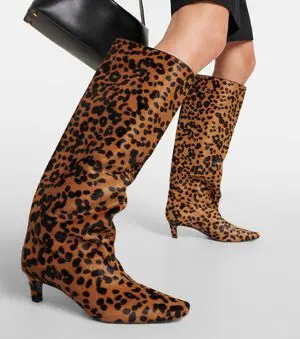TOTEME Leopard Calf Hair Knee-high Boots - Brown