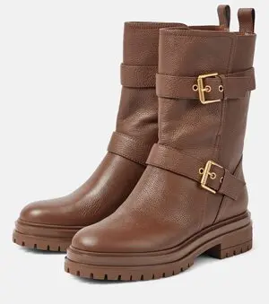 GIANVITO ROSSI Thiago Leather Biker Boots - Brown