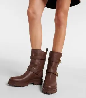 GIANVITO ROSSI Thiago Leather Biker Boots - Brown