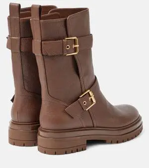 GIANVITO ROSSI Thiago Leather Biker Boots - Brown