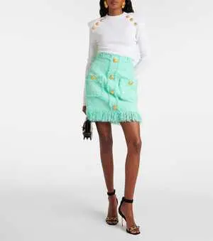 Balmain Fringed Tweed Miniskirt