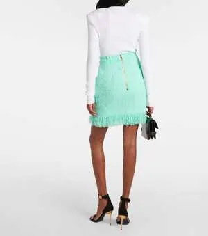 Balmain Fringed Tweed Miniskirt
