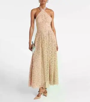 ELIE SAAB Elie Saab Macramé Halterneck Cotton-Blend Midi Dress