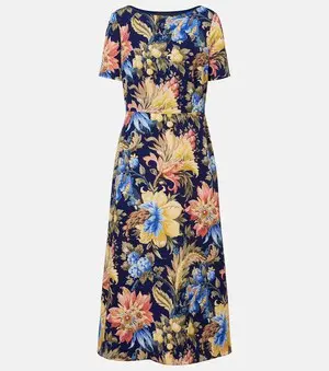 Etro Floral Print Midi Dress - Blue