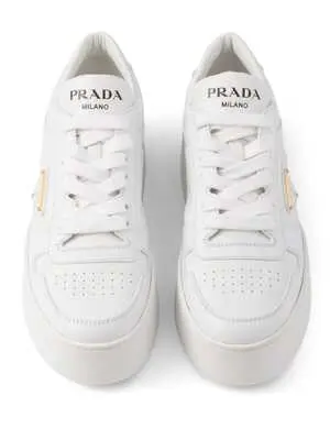 Prada Downtown Bold Leather Sneakers - White