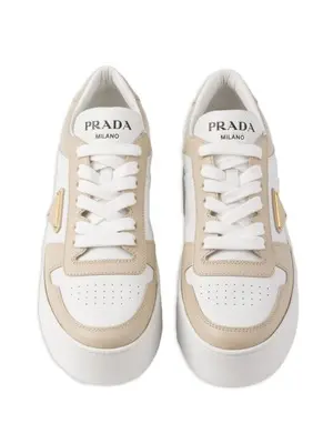 Prada Downtown Leather Sneakers - Neutrals