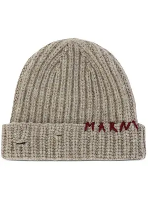 Marni Logo-embroidered Ribbed-knit Beanie - Neutrals
