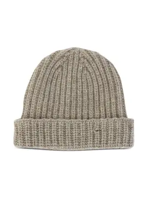Marni Shetland Wool Beanie With Embroidered Logo - Neutrals