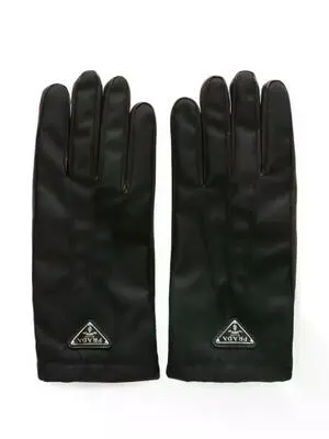 Prada Logo-plaque Panelled Gloves - Black