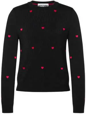 Moschino Heart-embroidered Intarsia-knit Jumper - Black