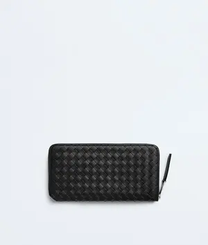 Bottega Veneta Intrecciato Piccolo Zip Around Wallet - Black