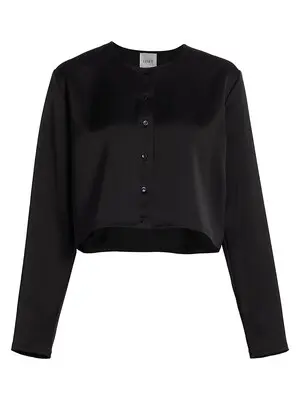 LESET Barb Satin Crewneck Cardigan Black