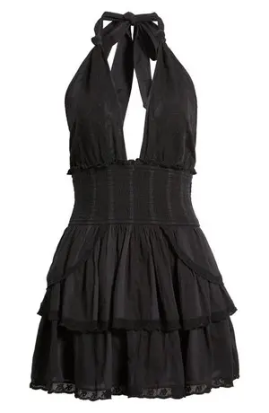 LoveShackFancy Deanna Embroidered Halter Minidress - Black