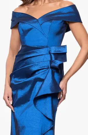 XSCAPE EVENINGS Off-the-shoulder Taffeta Gown - Sapphire