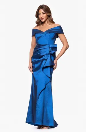 XSCAPE EVENINGS Off-the-shoulder Taffeta Gown - Sapphire