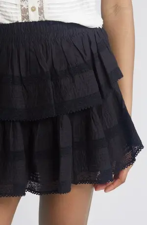 LoveShackFancy Tiered Ruffle Miniskirt - Black