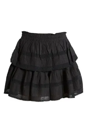 LoveShackFancy Tiered Ruffle Miniskirt - Black