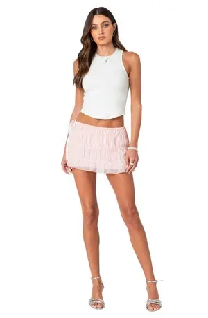 EDIKTED Abrielle Tiered Chiffon Miniskirt