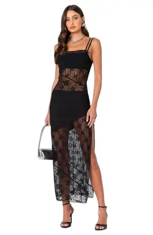 EDIKTED Sheer Mesh And Lace Dress