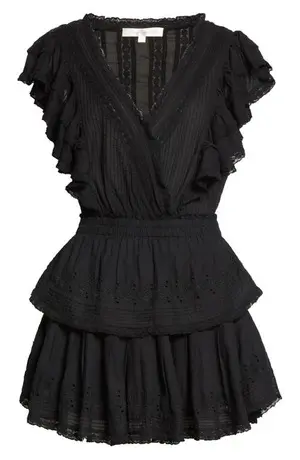 LoveShackFancy Gwen Ruffle Cotton Eyelet Minidress - Black