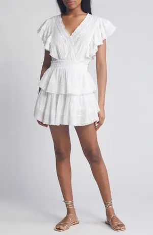 LoveShackFancy Gwen Ruffle Cotton Eyelet Minidress - White