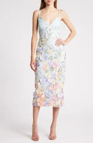 Bebe Floral Embroidery Midi Dress