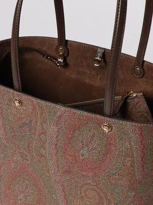 Etro Essential Paisley Print Coated Cotton Bag With Calfskin Details