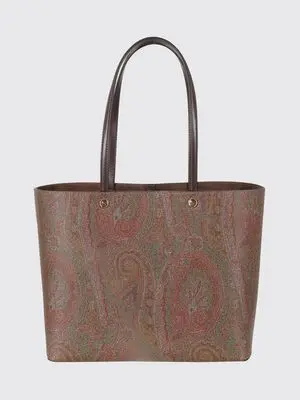 Etro Essential Paisley Print Coated Cotton Bag With Calfskin Details - Brown