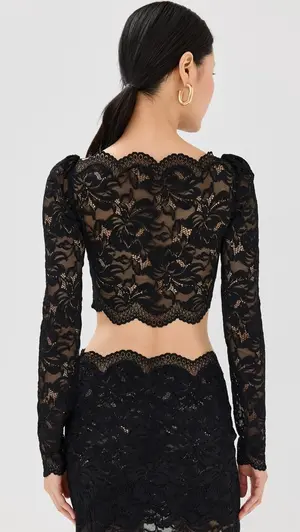 Rabanne Long Sleeve Lace Crop Top - Black