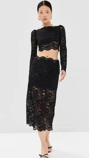 Rabanne Long Sleeve Lace Crop Top - Black