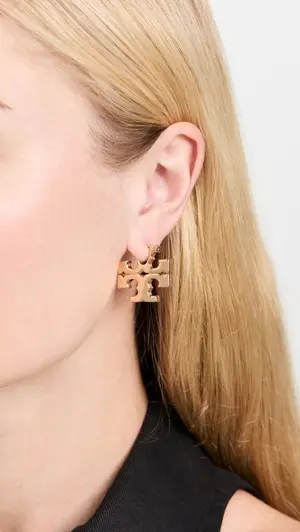Tory Burch Logo Hoop Earrings - Tory Gold