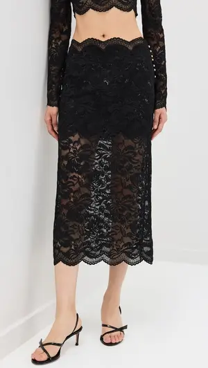 Rabanne Midi Skirt In Lace - Black