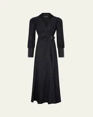 AQUA BLU AUSTRALIA Celine French Linen Wrap Maxi Dress - Nero