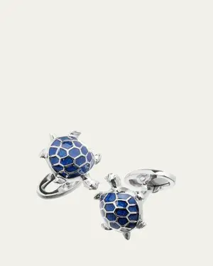 JAN LESLIE Turtle Cuff Links - Blue