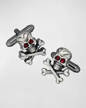 LINK UP Skull & Crossbones Cufflinks With Crystal Eyes - Silver