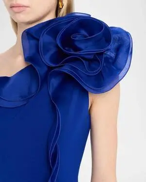 Rickie Freeman For Teri Jon Rickie Freeman For Teri Jon One-Shoulder Ruffle Gown Cobalt