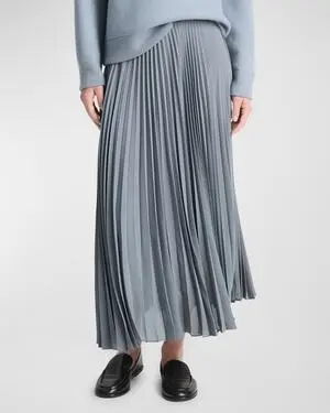 Vince Draped Pleated Midi Skirt - Lake Stone
