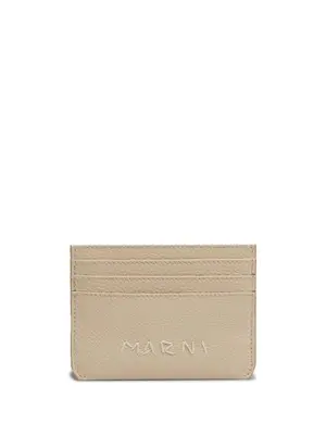 Marni Embroidered Logo Leather Card Holder - Neutrals