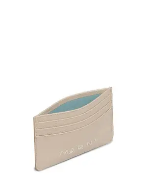 Marni Embroidered Logo Leather Card Holder - Neutrals