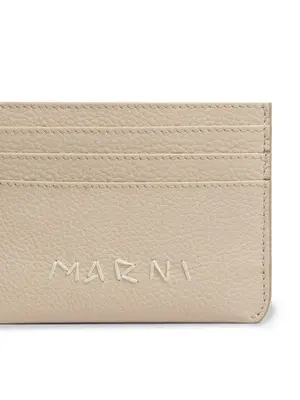 Marni Embroidered Logo Leather Card Holder - Neutrals