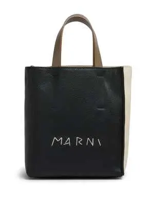Marni Leather Museo Mini Bag With Embroidered Logo - Black