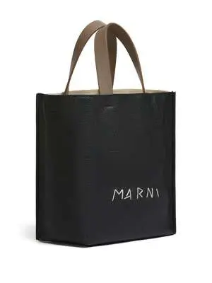 Marni Leather Museo Mini Bag With Embroidered Logo - Black