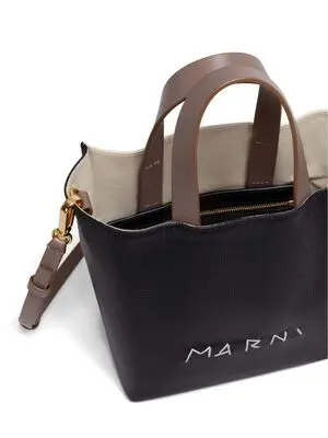 Marni Leather Museo Mini Bag With Embroidered Logo - Black