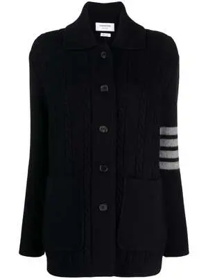 Thom Browne Spread-collar Cable-knit Cardigan - Blue