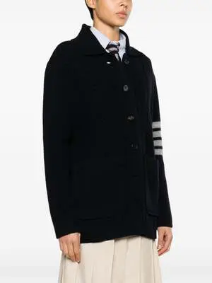 Thom Browne Spread-collar Cable-knit Cardigan - Blue