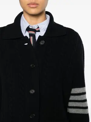 Thom Browne Spread-collar Cable-knit Cardigan - Blue