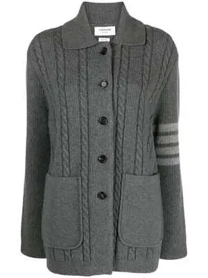 Thom Browne Cable-knit Wool-blend Bomber Jacket - Grey