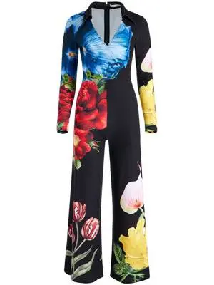 Alice + Olivia Melinda Floral-print Wide-leg Jumpsuit - Black